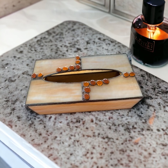 Source Unknown | Bath | Vintage Rectangular Stained Glass Tissue Box ...